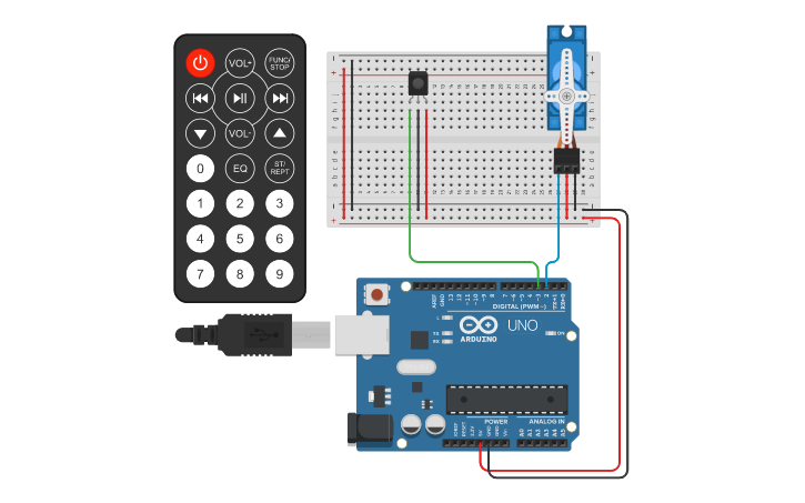 Circuit design Controlling servo motor with IR Remote - Tinkercad Circuit design Controlling servo motor with IR Remote - Tinkercad