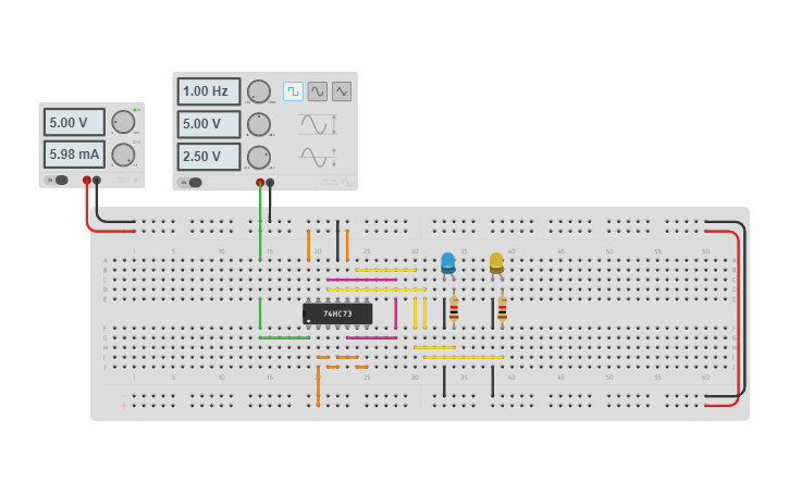 Circuit design 2-Bit Asynchronous UP Counter | Tinkercad