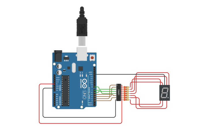 Circuit design Arduino Circuit: 7 Segment with Decoder - Tinkercad