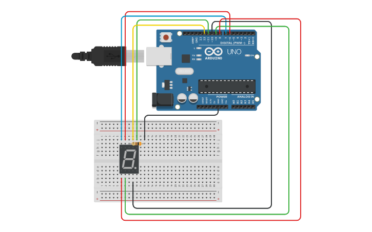 Circuit design Display 7 segmentos usando for | Tinkercad