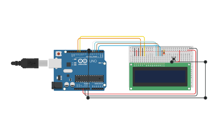 Circuit design lcd dan push button - Tinkercad