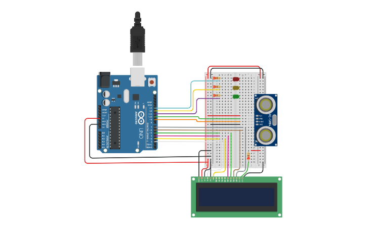 Circuit design exercicio 4- regua eletronica com arduino - Tinkercad Circuit design exercicio 4- regua eletronica com arduino - Tinkercad