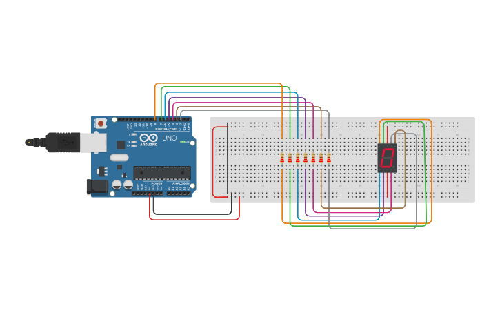 Circuit design Display de 7 segmentos 0-9 - Tinkercad