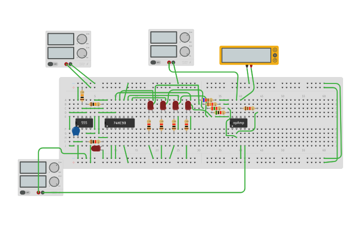 Circuit design conversor digital análogo de 4 bit´s - Tinkercad