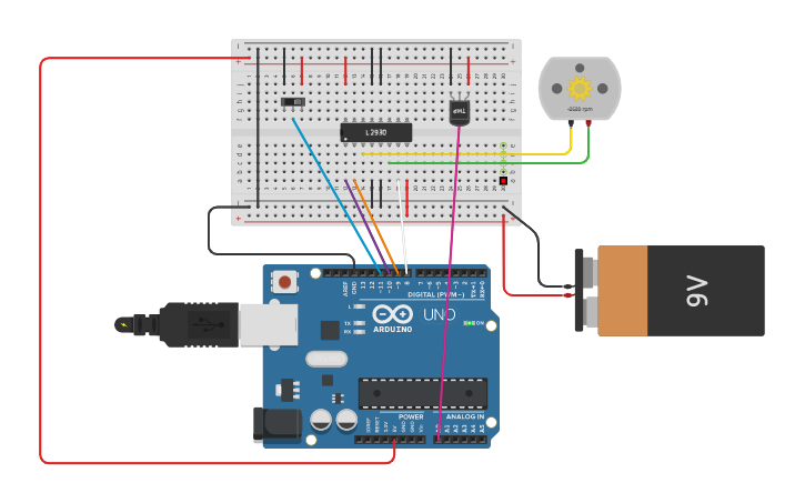 Circuit design sensor temp motor cc - Tinkercad