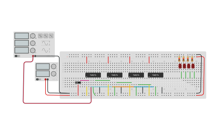 Circuit design right shift register - Tinkercad
