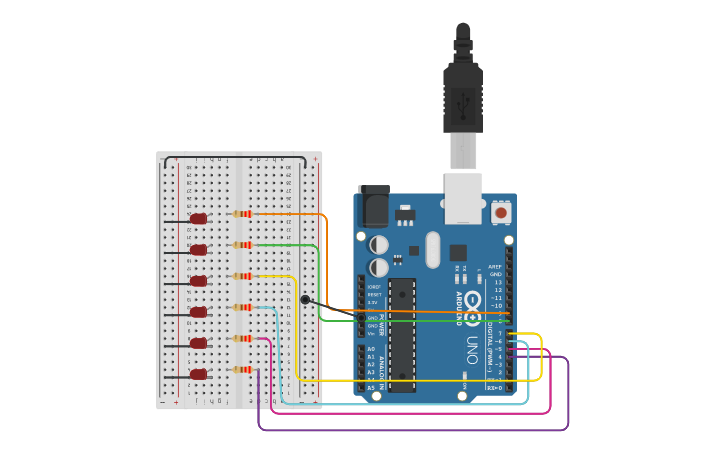Circuit design Circuito de múltiples LED - Tinkercad