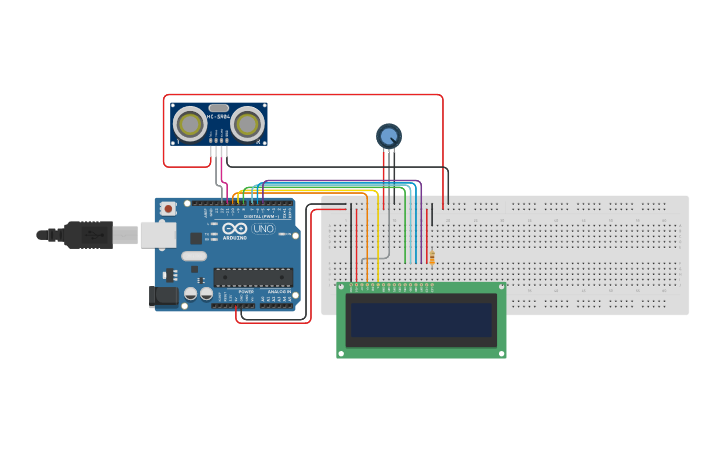 Circuit design Audrino with LCD and HCSR04 (Ultrasonic Distance sensor ...
