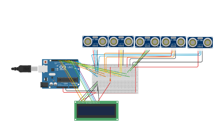 Circuit design Hc-sr04 and LCD - Tinkercad