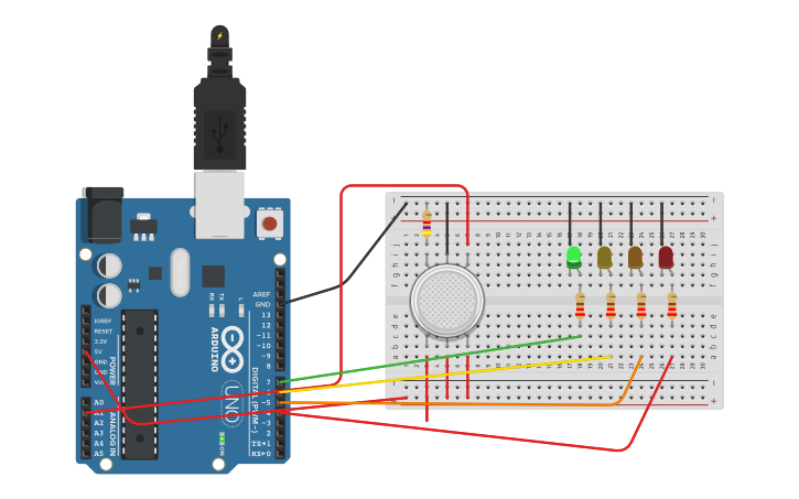 Circuit design Sensor de gas | Tinkercad