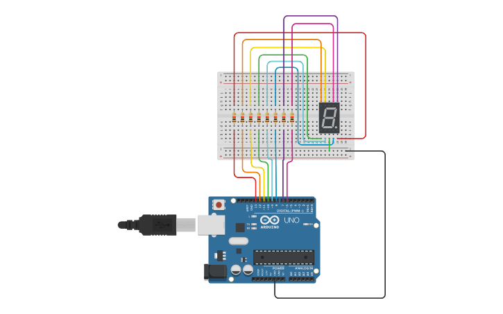 Circuit design 7-segment - Tinkercad