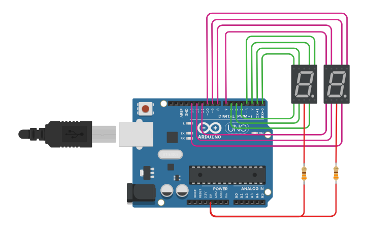 Circuit design Two Digit Number - Tinkercad