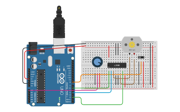Circuit design Arduino - Motor DC (L293D) - Tinkercad