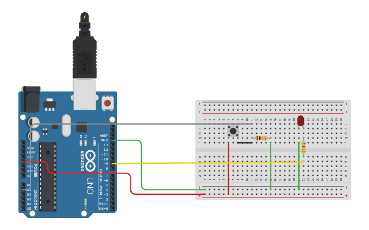 Circuit design Pushbutton as a Toggle Switch - Tinkercad