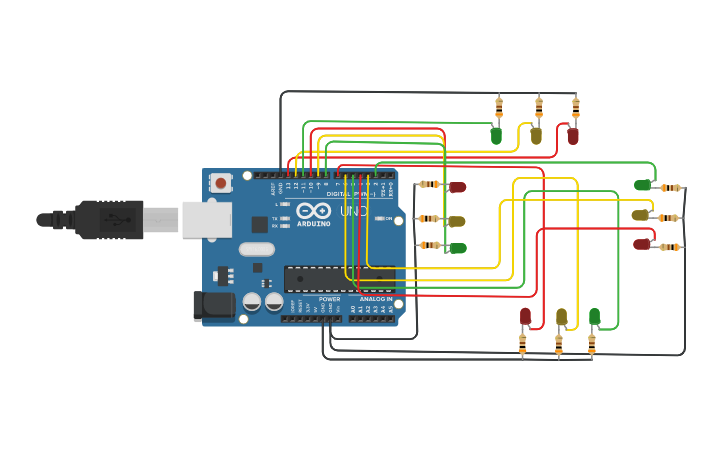 Circuit design Four lane traffic system - Tinkercad