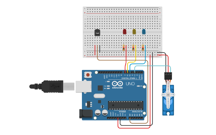 Circuit design Tugas Rangkaian Sensor Suhu dan Motor Servo - Tinkercad Circuit design Tugas Rangkaian Sensor Suhu dan Motor Servo - Tinkercad