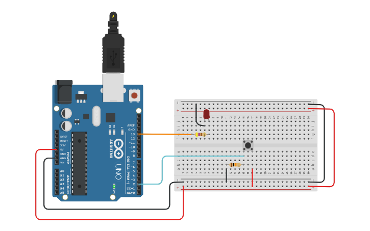 Circuit design botao pulso liga desliga - Tinkercad