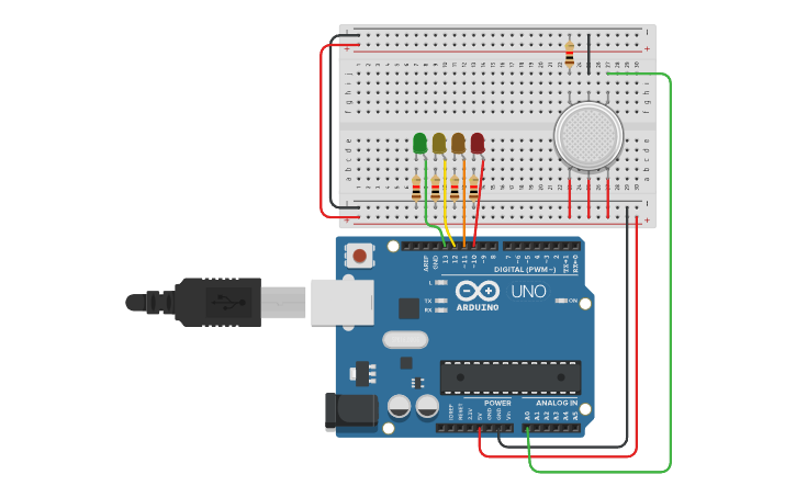 Circuit design Program 6 ARDUINO-GAS SENSOR - Tinkercad