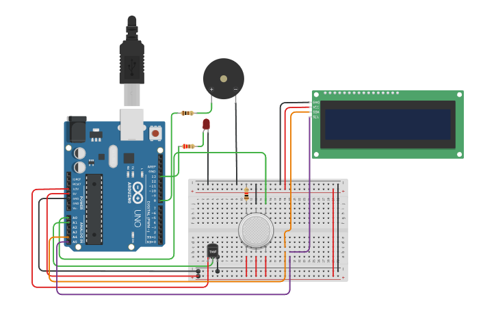 Circuit design fire alarm - Tinkercad