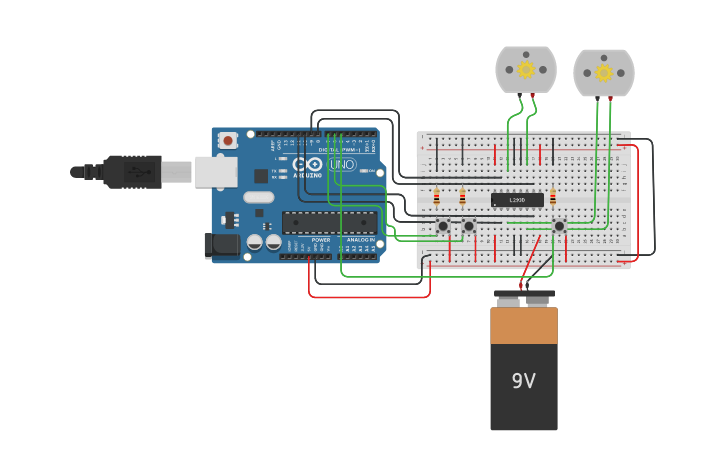 Circuit design two motors - Tinkercad