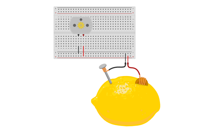 Circuit design Simple dc motor circuit using lemon battery - Tinkercad