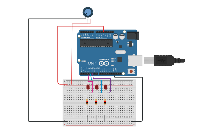 Circuit Design Desenho Do Circuito Do Potenciômetro Controlando 3 Leds