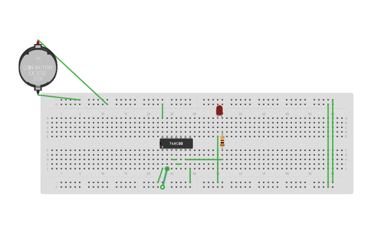 Circuit design AND using NAND gate 7400 - Tinkercad