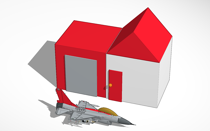 3D design huis met garage auto en binnen meubels en f16 - Tinkercad