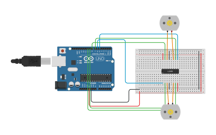 Circuit design L293D Motor Driver IC - Tinkercad