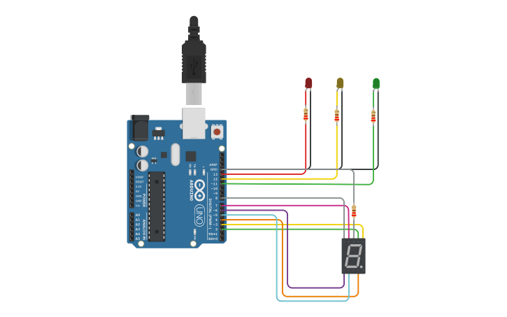 Circuit Design Traffic Light With 7 Segments Tinkercad