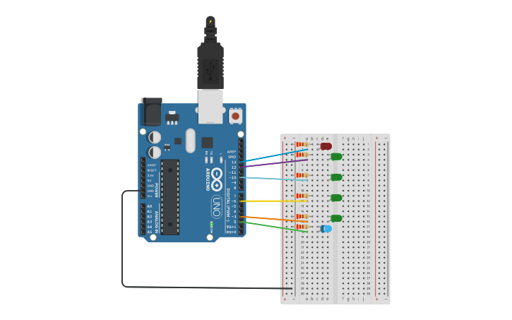 Circuit design Sequência de Led - Tinkercad