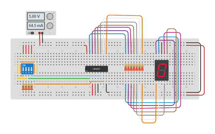 Circuit design BCD to 7 Segment Display - Tinkercad