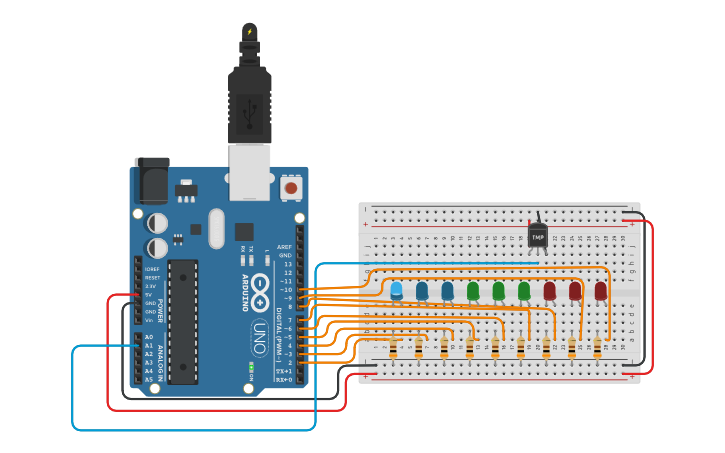 Circuit design Termometr - Tinkercad
