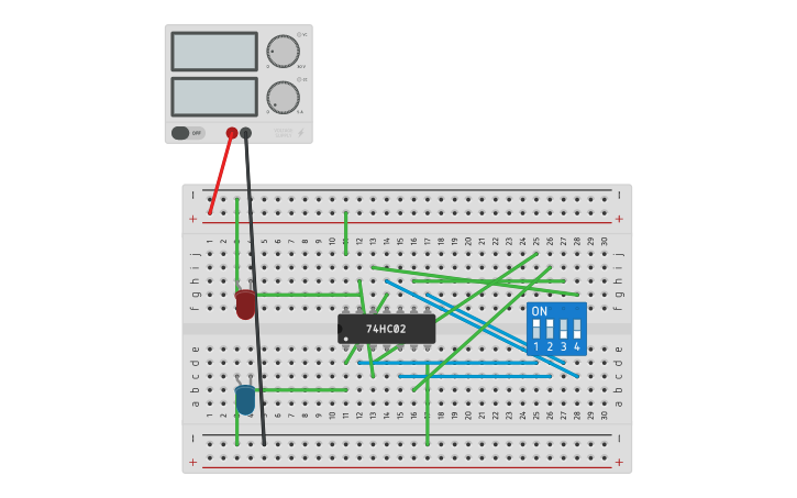 Circuit design Biestable RS con compuertas NOR - Tinkercad