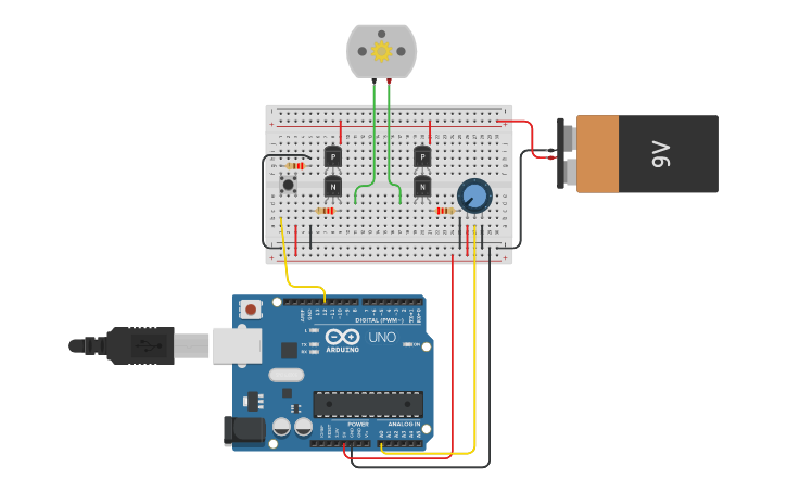 Circuit design H-Bridge with BJTs - Tinkercad