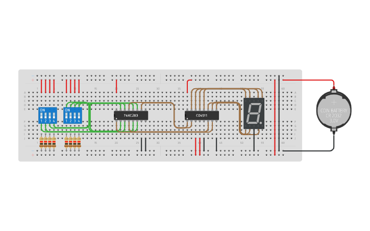 Circuit design Activity #7 (4-Bit Adder With 7-Segment) | Tinkercad