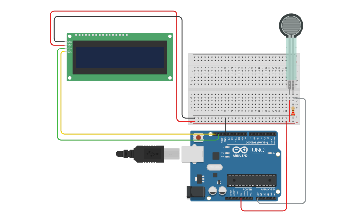 Circuit design Force Sensor LCD - Tinkercad