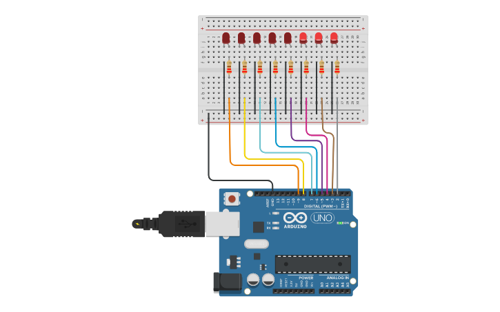 Circuit design 8 bita teljari | Tinkercad