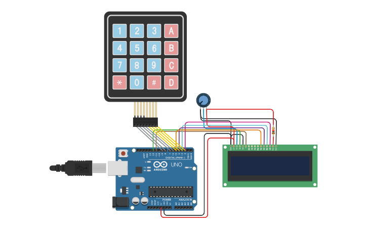Circuit design Keypad display on LCD - Tinkercad