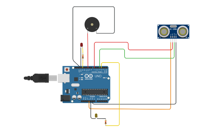 Circuit design Hệ thống cảnh báo có vật cản | Tinkercad