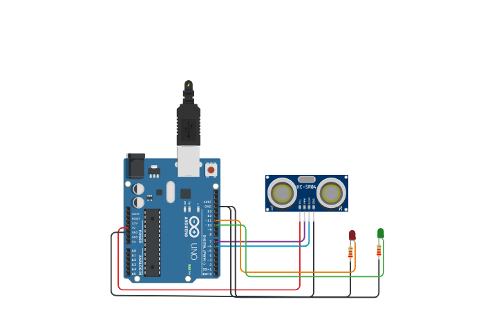 Circuit design Sensor y leds - Tinkercad