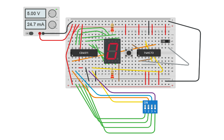 Circuit design Counter and decoder - Tinkercad