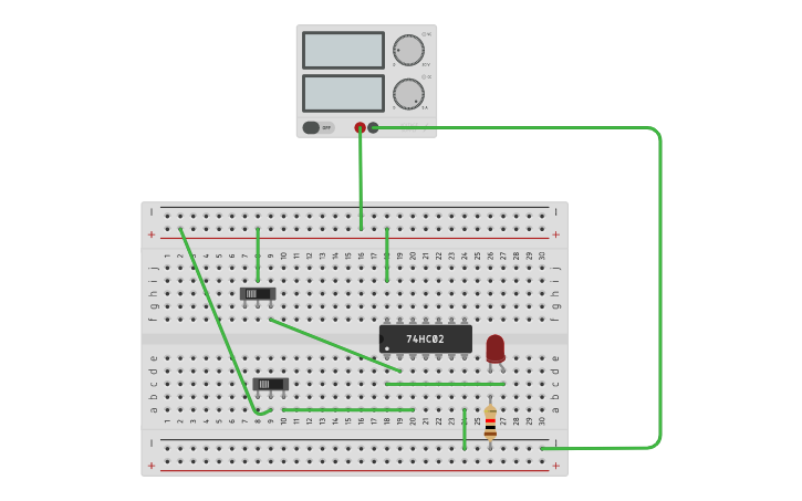 Circuit design NOR 7402 - Tinkercad