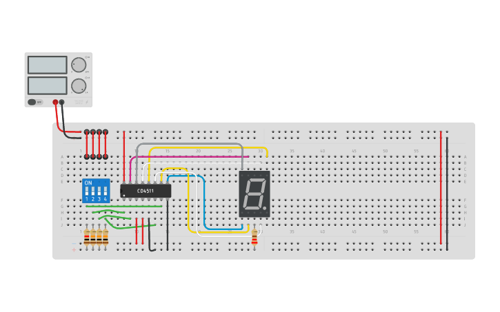 Circuit design BCD to 7-Segment[Common Cathode] decoder - Tinkercad