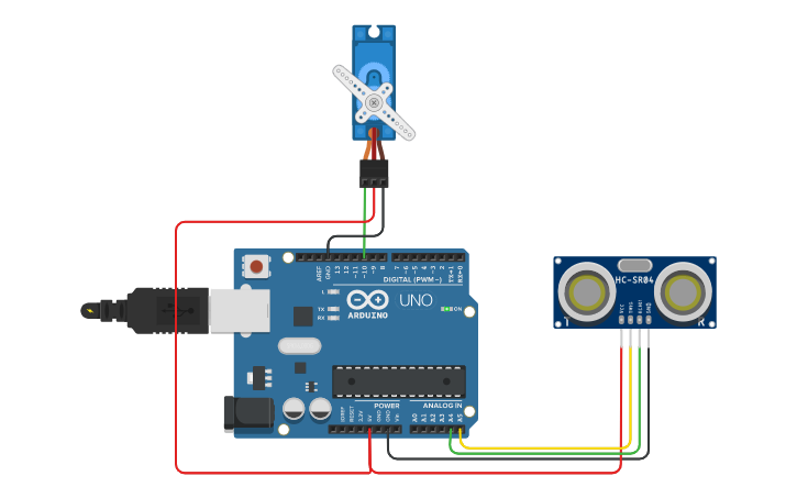 Circuit design ultrasonic_servo - Tinkercad