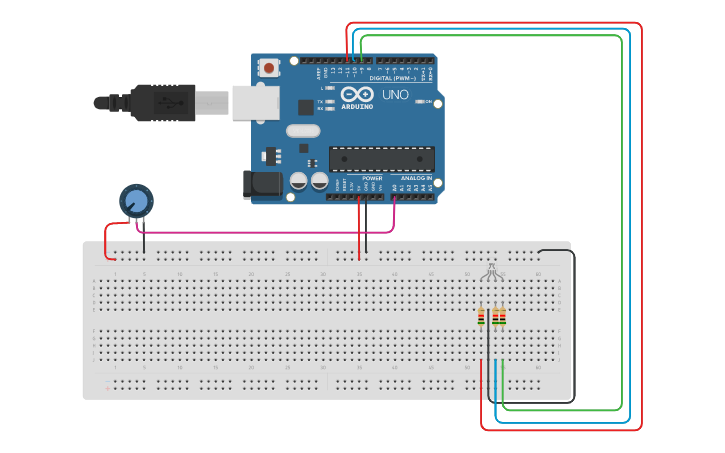 Circuit design RGB LED | Tinkercad