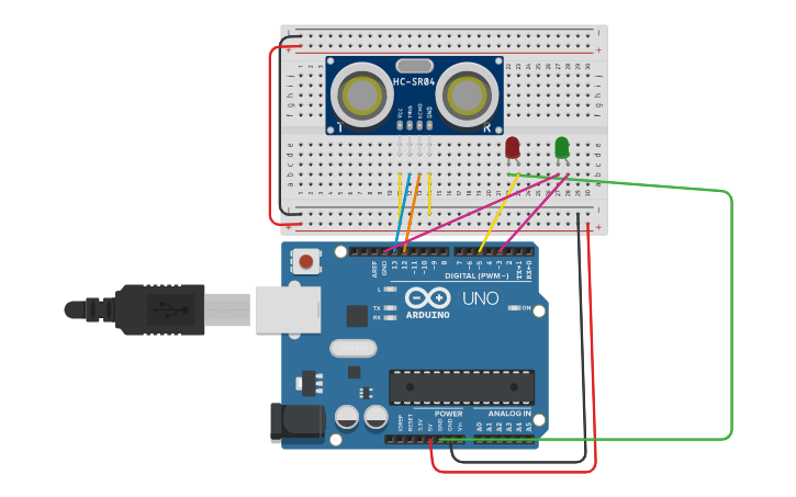 Circuit design Smart bin with leds - Tinkercad