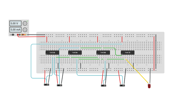 Circuit design 2 Bit Magnitude Comparator | Tinkercad