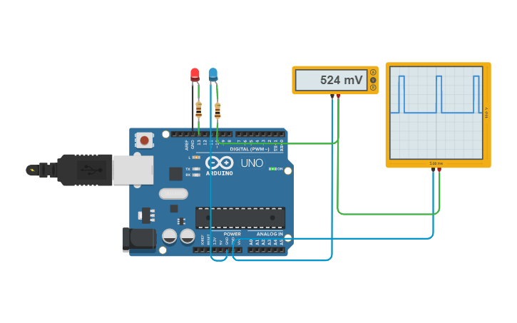 Circuit design Riadenie jasu LED pomocou PWM kanála - regulácia | Tinkercad Circuit design Riadenie jasu LED pomocou PWM kanála - regulácia | Tinkercad