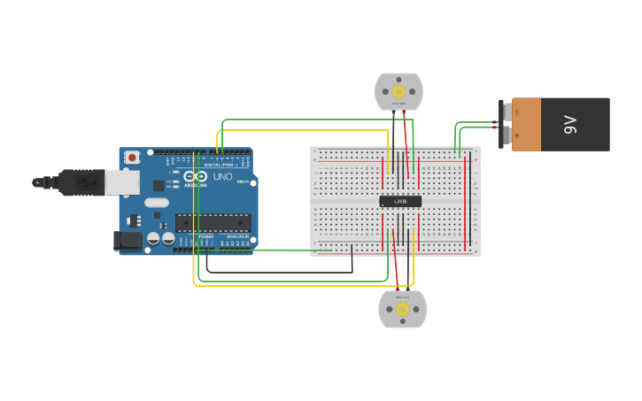 Circuit design L293D interfacing - Tinkercad